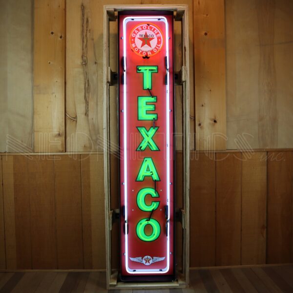 TEXACO VERTICAL NEON SIGN IN STEEL CAN – Neon Warehouse